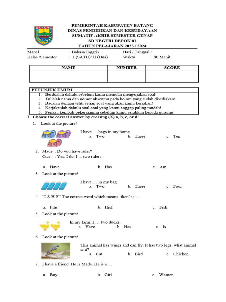 Bahasa Inggris Sas II Kelas 1 | PDF | Edible Fruits | Fruit