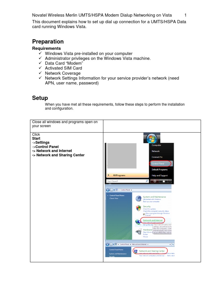 Setup Novatel Modem on Vista | PDF | Modem | Windows Vista