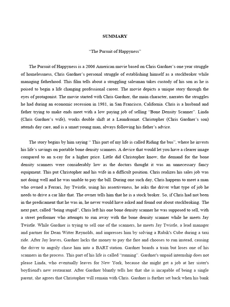 The Pursuit of Happyness Summary | PDF