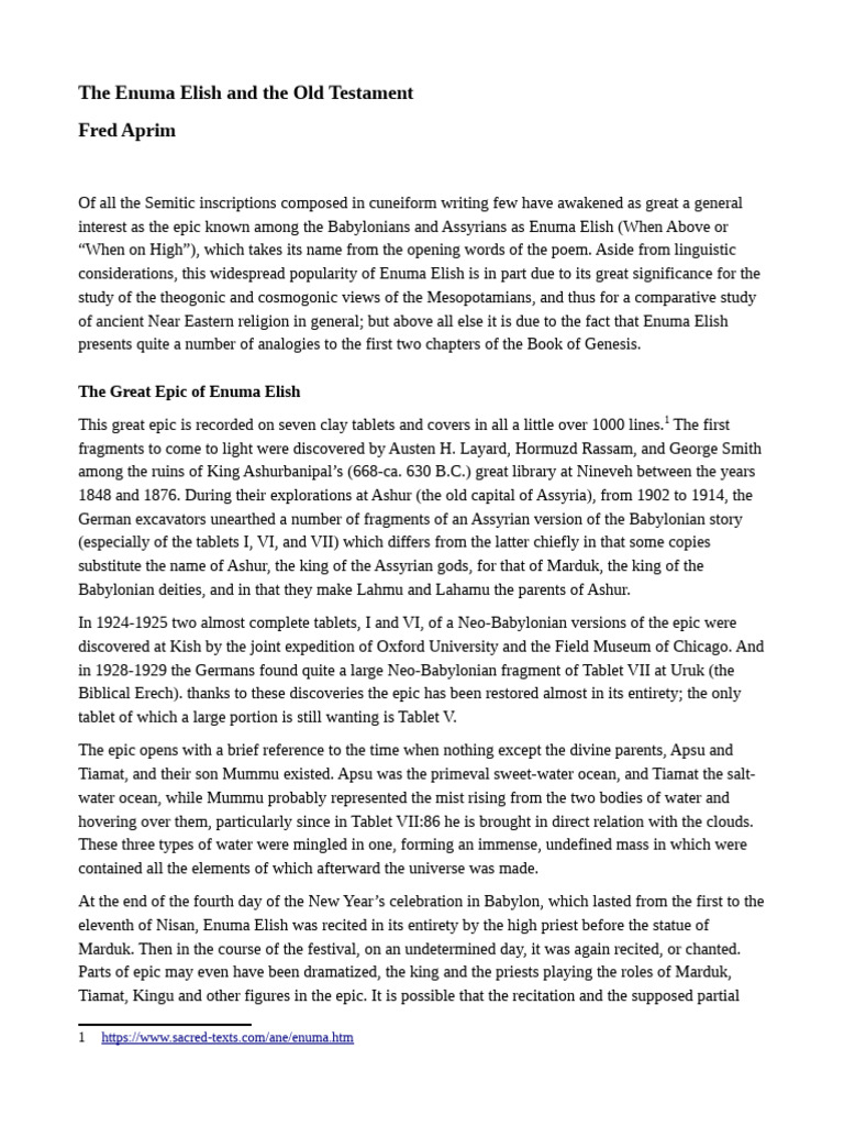 Enuma Elish vs. Genesis: Creation Myths | PDF | Genesis Creation ...