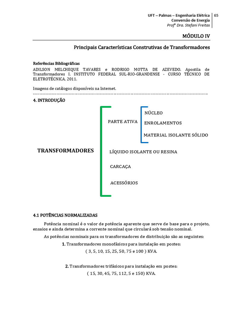 M Dulo IV - Principais Caracter Sticas Construtivas de Transformadores | PDF | Transformador ...