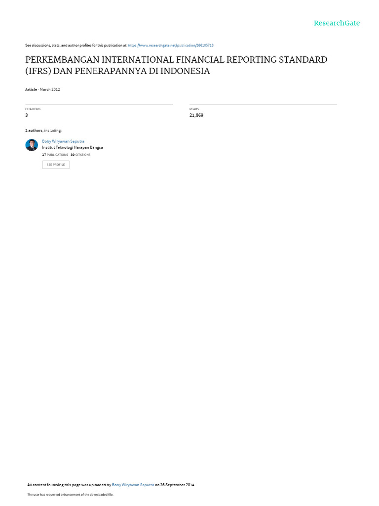 Perkembangan International Financial Reporting Standard (Ifrs) Dan Penerapannya Di Indonesia | PDF