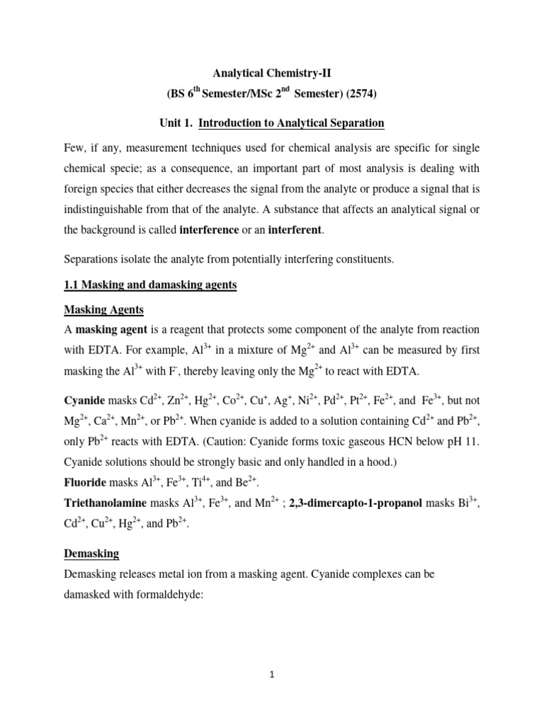 Unit 1. Introduction To Analytical Separation | PDF | Salt (Chemistry) | Precipitation (Chemistry)