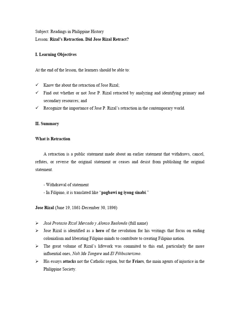 Rizal's Retraction | PDF