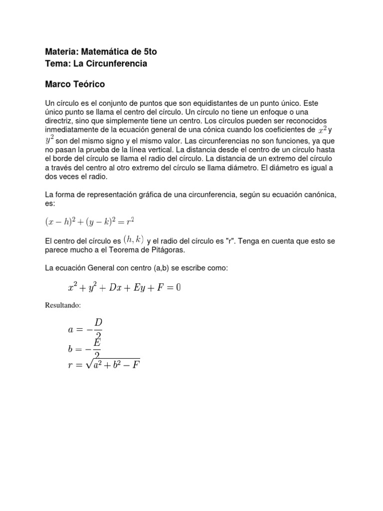 E.1.1 La Circunferencia Ecuación Canónica y General | PDF | Ecuaciones ...