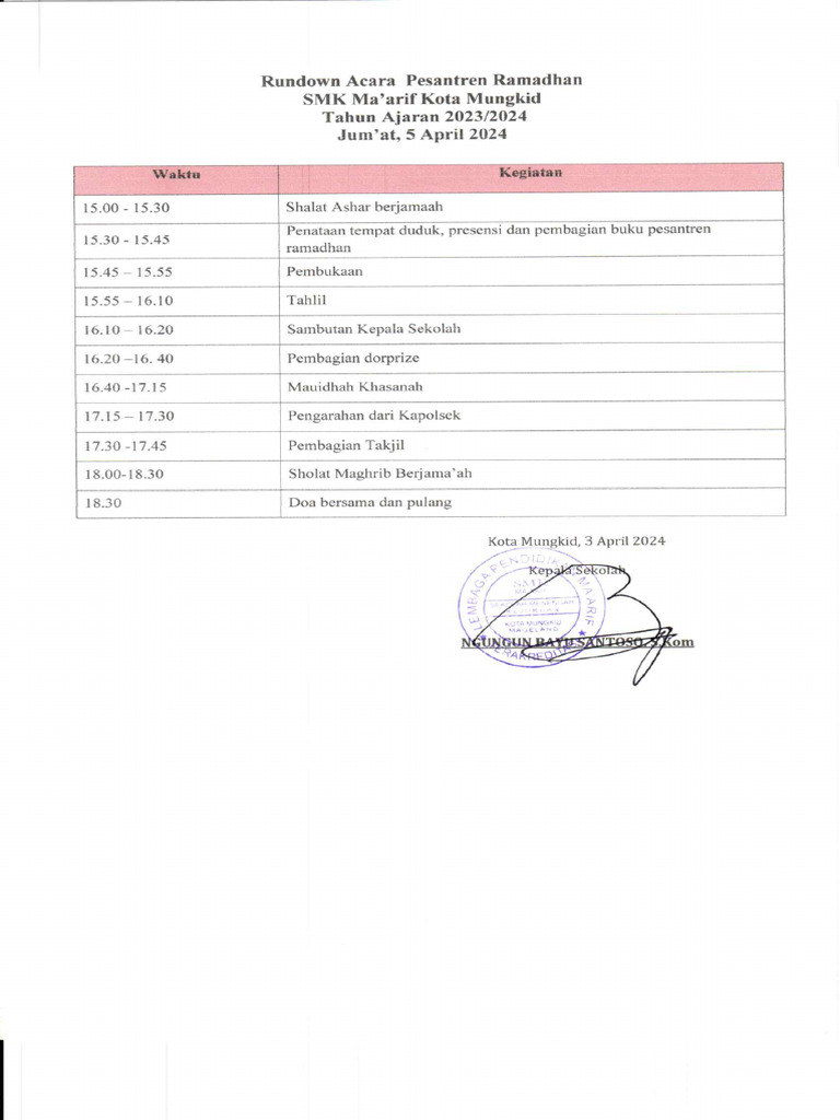 Rundown Acara Bukber | PDF