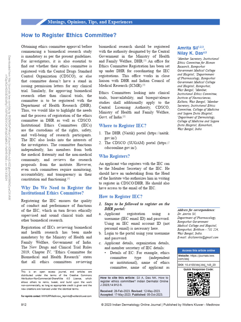 DHR Ethics Committee Registration Guide | PDF | Institutional Review ...