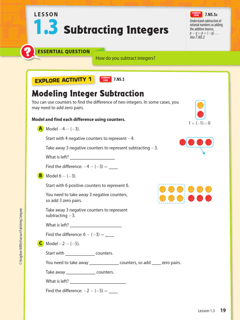 Middle School Math: Subtracting Integers | PDF | Gases | Integer