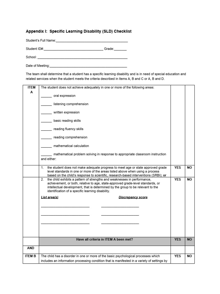 Appendix I | PDF | Learning Disability | Special Education