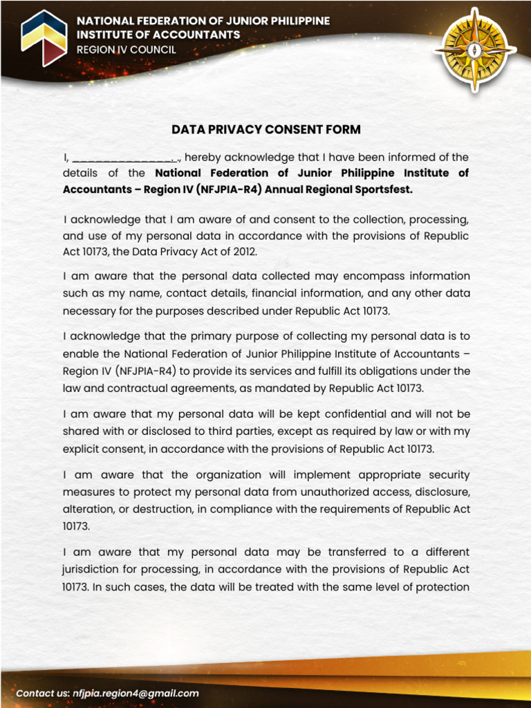 NFJPIA R4 Data Privacy Consent Form - ARSF | PDF | Information Privacy | Consent