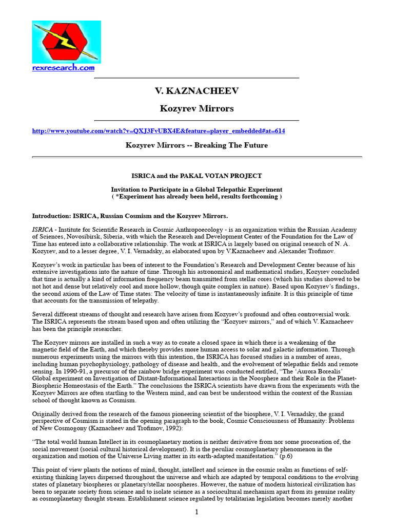V. Kaznacheev - Kozyrev Mirrors | PDF | Inductor | Holography