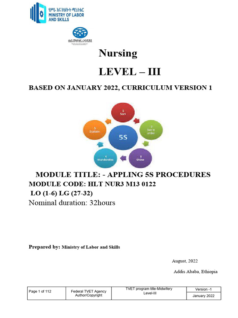 5S TTLM Nursing | PDF | Occupational Safety And Health | Quality Assurance
