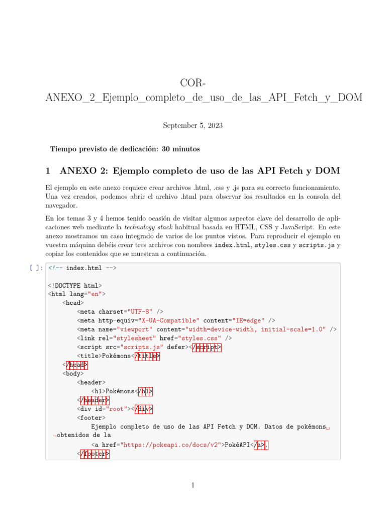 COR-ANEXO 2 Ejemplo Completo de Uso de Las API Fetch y DOM | PDF | Modelo de objeto de documento ...