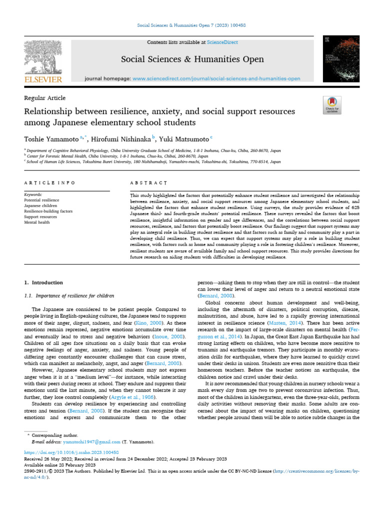 Relationship Between Resilience, Anxiety, and Social Support Resources ...