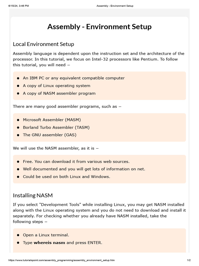 Assembly - Environment Setup | Download Free PDF | Linux | Assembly Language