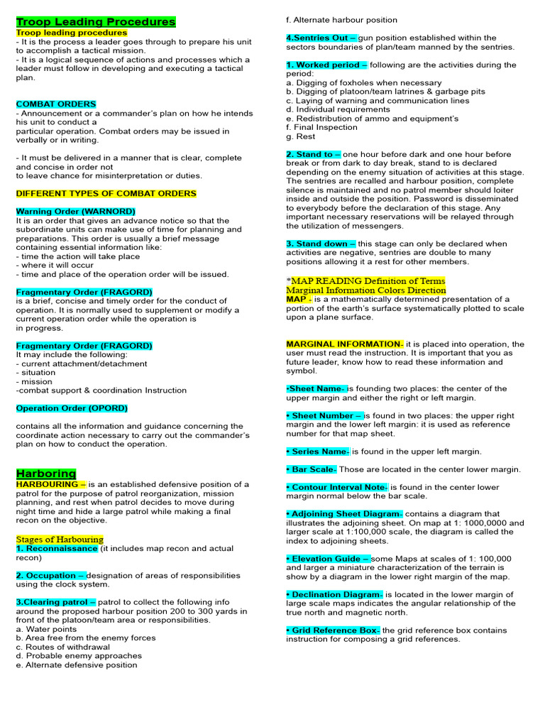 Troop Leading Procedure Definition of Terms | PDF | Ambush | Reconnaissance