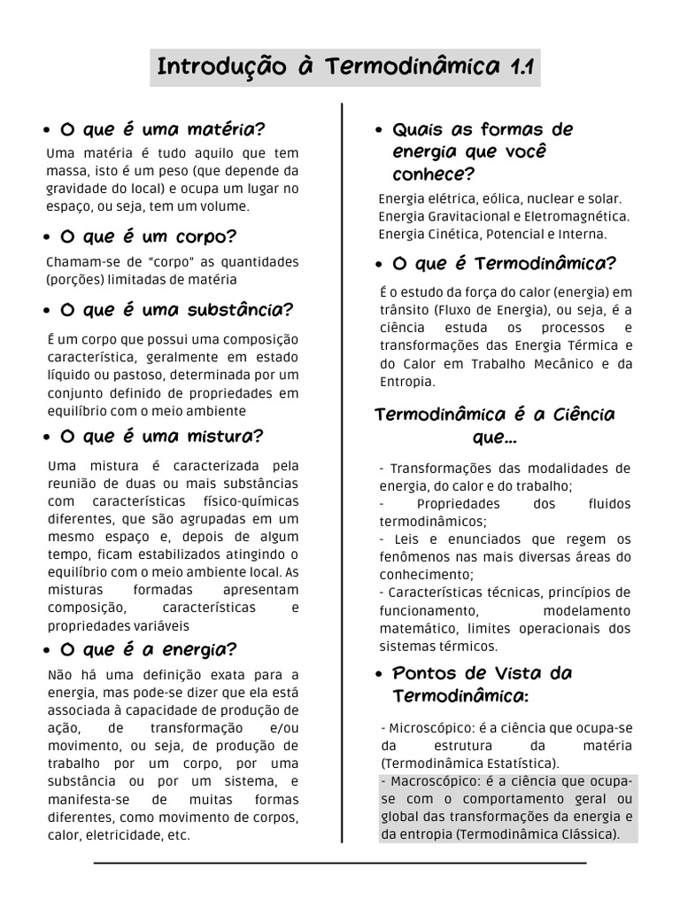 Resumo - Termodinâmica | PDF | Termodinâmica | Calor