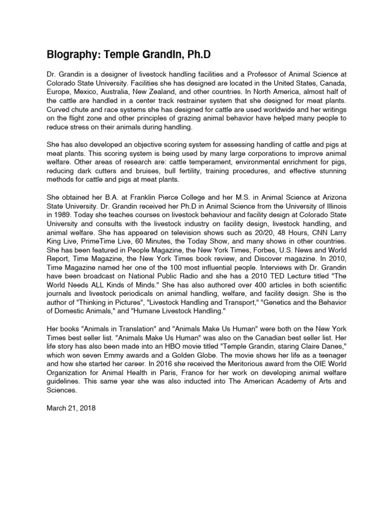 Grandin-Temple-short.doc | Download Free PDF | Animals And Humans