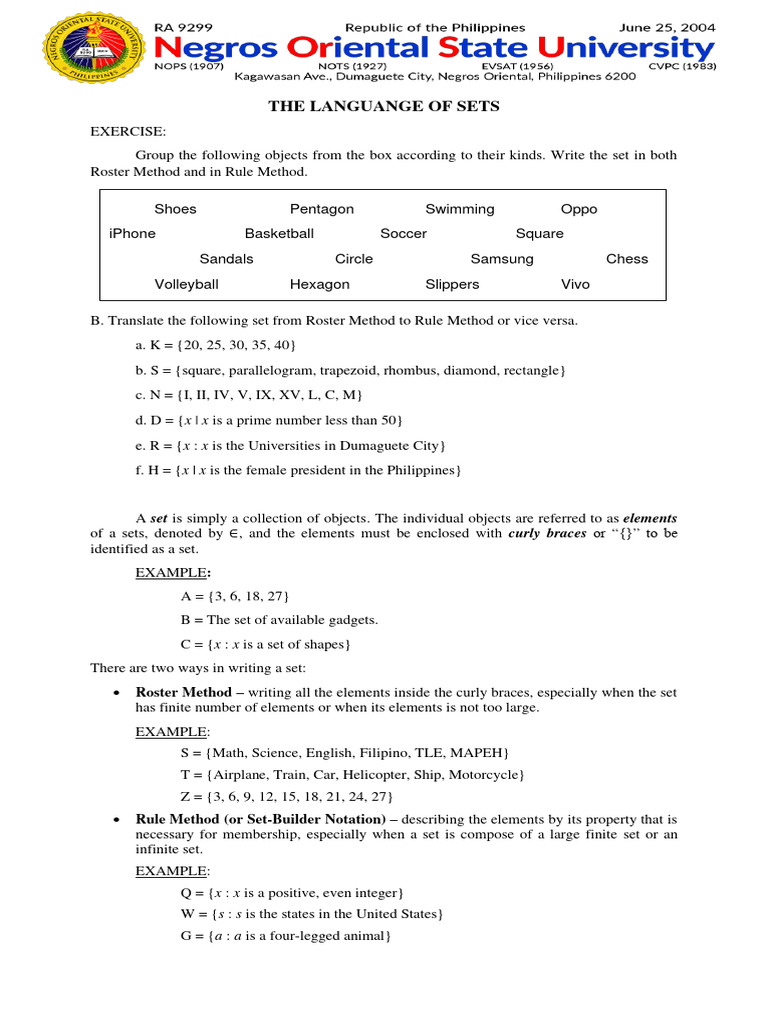 2 - Sets | PDF | Set (Mathematics) | Integer