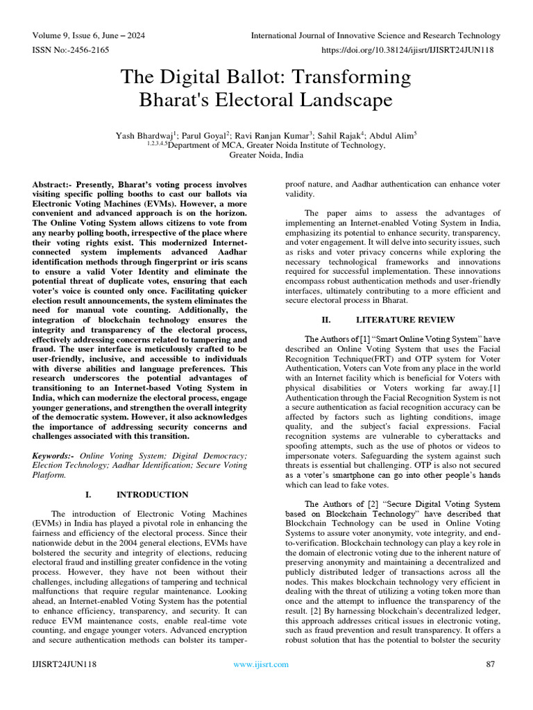 Digital Voting System in India: A Revolution | PDF | Electronic Voting ...