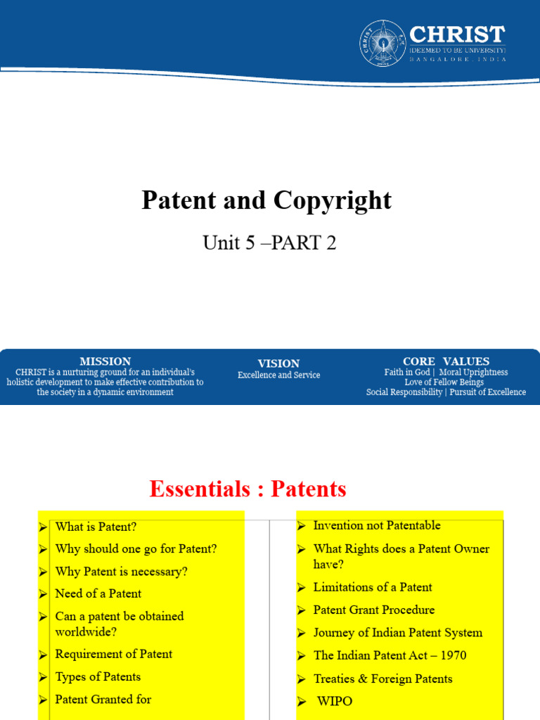 PE - Unit 5 PATENTS-PART 2 | PDF | Patent | Copyright