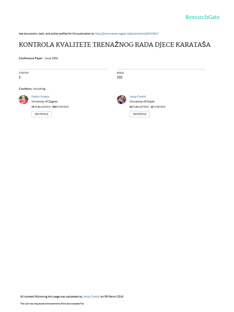 Kontrola Kvalitete Trenažnog Rada Djece Karataša: June 2006 | PDF