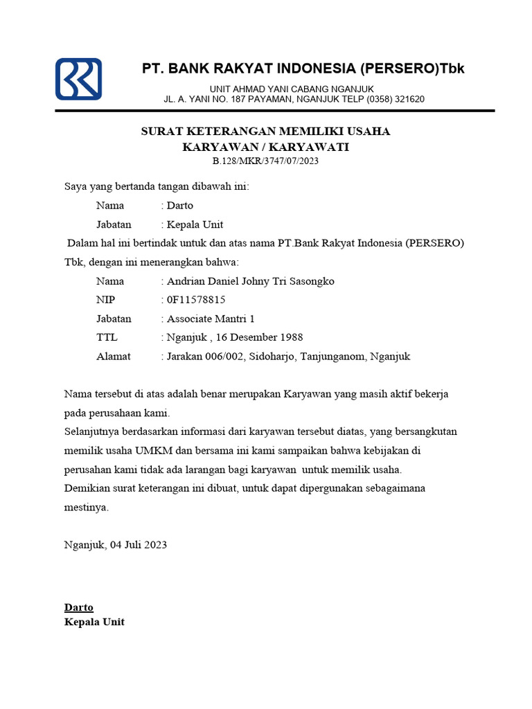 Surat Keterangan Lunas Bri | PDF