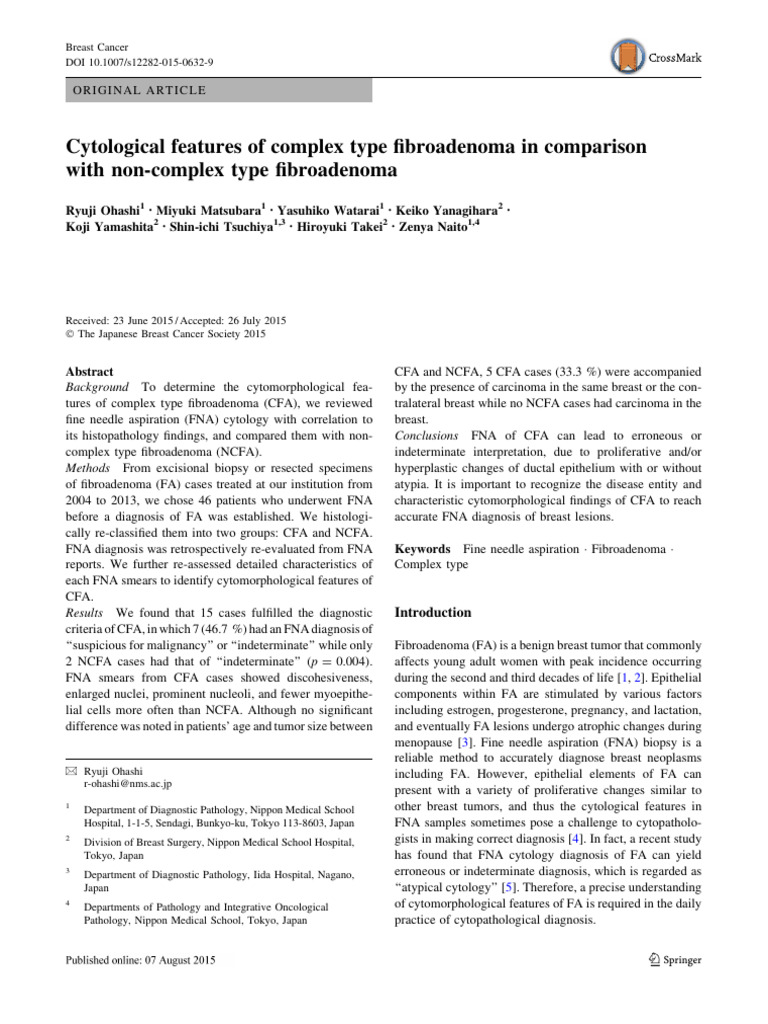Cytological Features of Complex Type Fibroadenoma in Comparison With Non-Complex Type ...