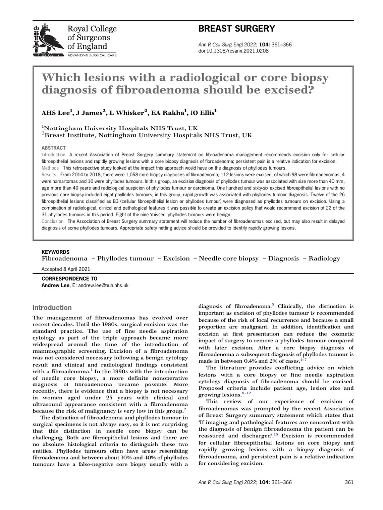 Excision Criteria for Fibroadenoma Lesions | PDF | Biopsy | Causes Of Death