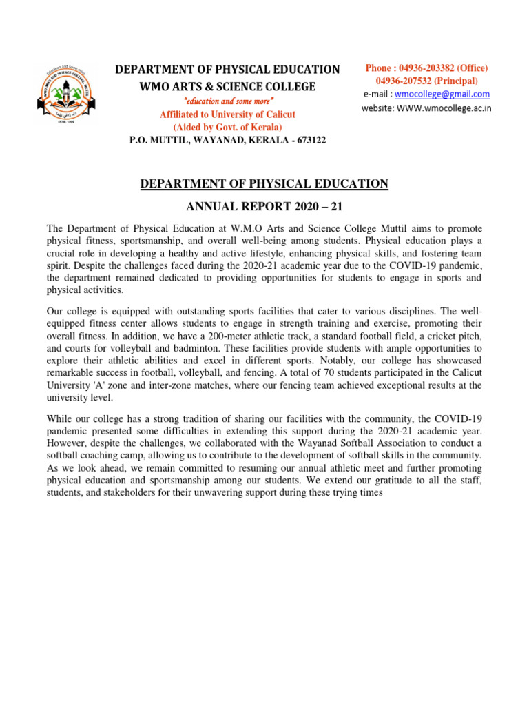 Report On Sports 2020-21 | PDF | Sports | Physical Education