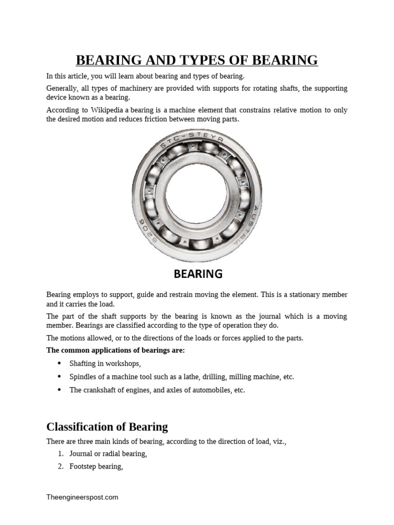 Bearing and Types of Bearing 2 | PDF | Bearing (Mechanical) | Axle