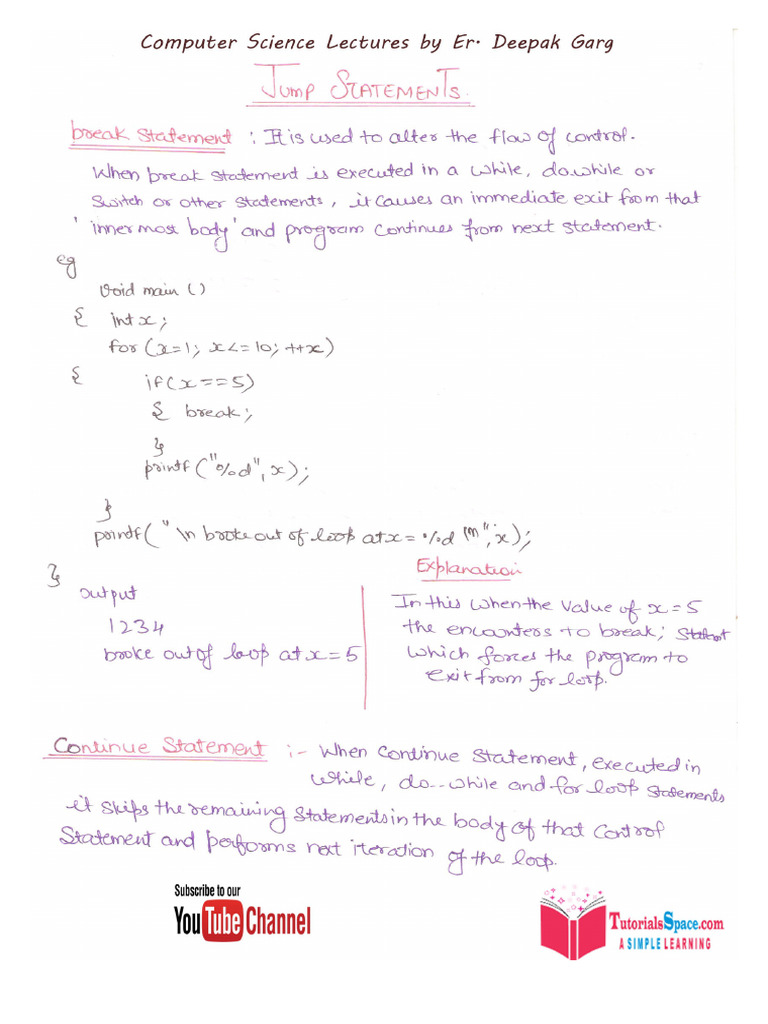 22 Jump Statements Break and Continue Statement C Programming Language | PDF