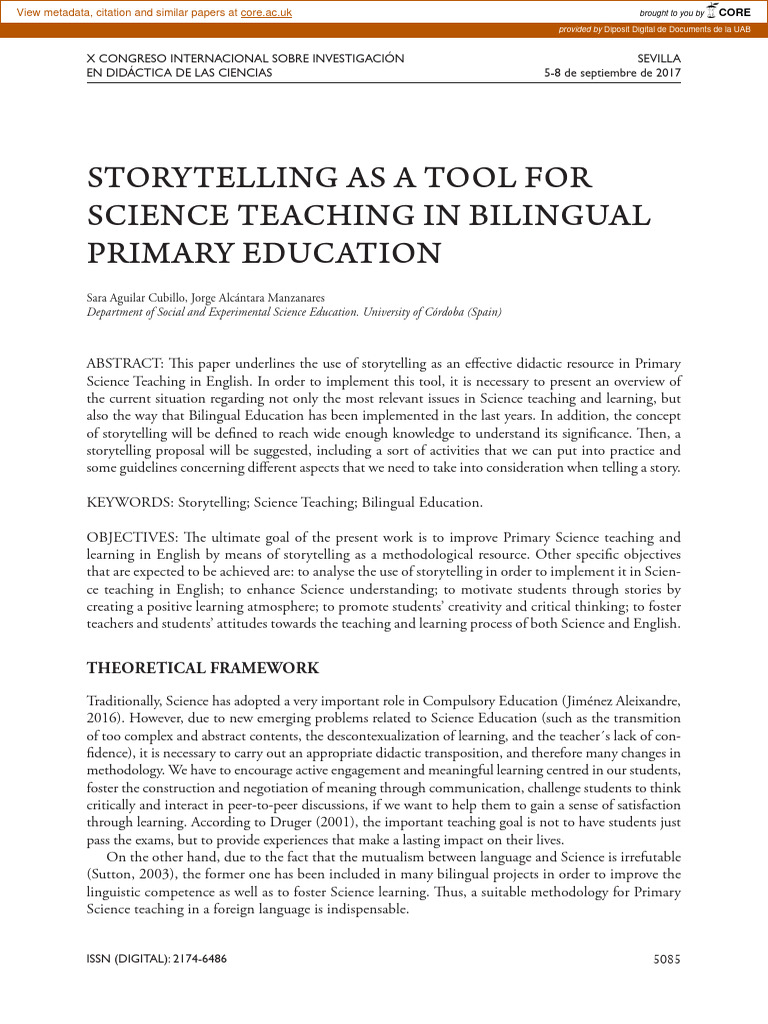 Storytelling As A Tool For Science Teaching In Bilingual Primary