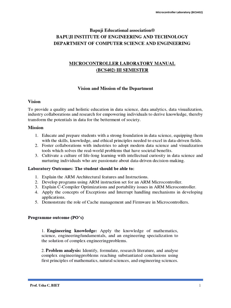Microcontroller Lab Manual-Usha | PDF | Data Science | Engineering