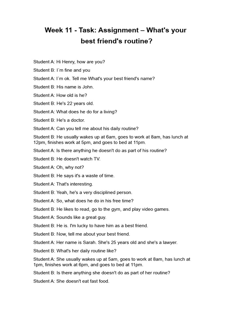 Week 11 Task Assignment Whats Your Best Friends Routine | PDF