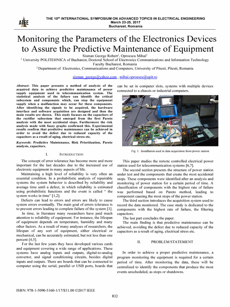 Monitoring the parameters of the electronics devices to assure the predictive maintenance of ...