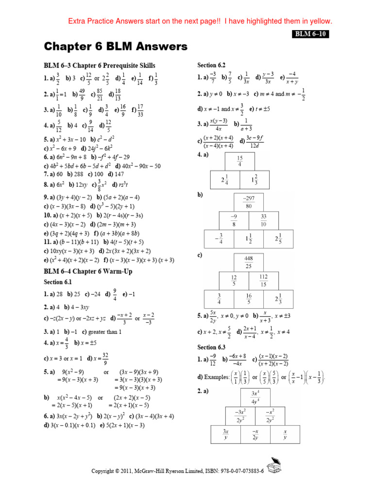 Chapter 6 Extra Practice Answer Key | PDF | Mathematical Concepts | Algebra
