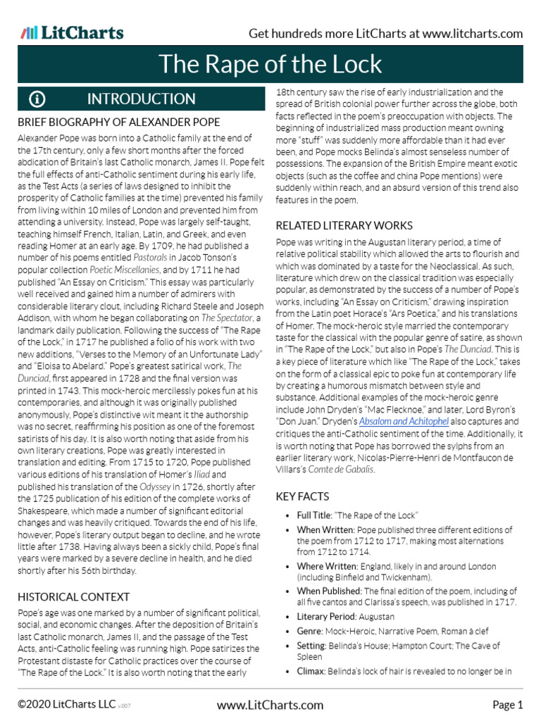 Analysis of The Rape of the Lock | PDF | Aeneid