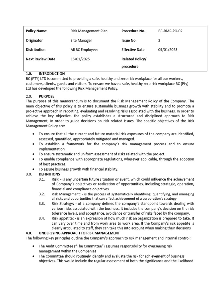 3.6. Risk Management Plan | PDF | Risk | Risk Management