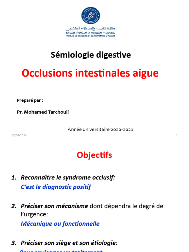 Occlusion Intestinale Aiguë : Diagnostic et Urgence | PDF | Tractus ...