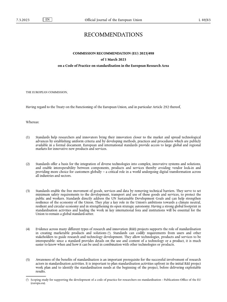European Commission (2023) Code of Practice On Standardisation ...