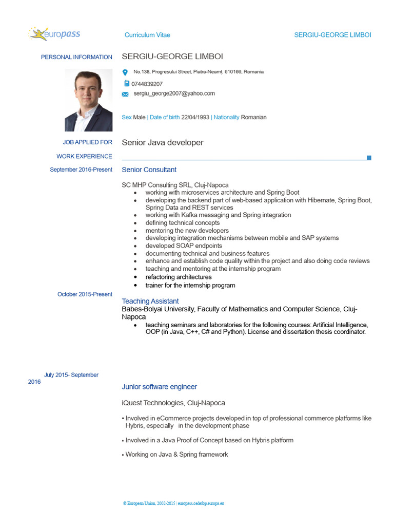 CV Sergiu Real | PDF | Spring Framework | Computer Programming