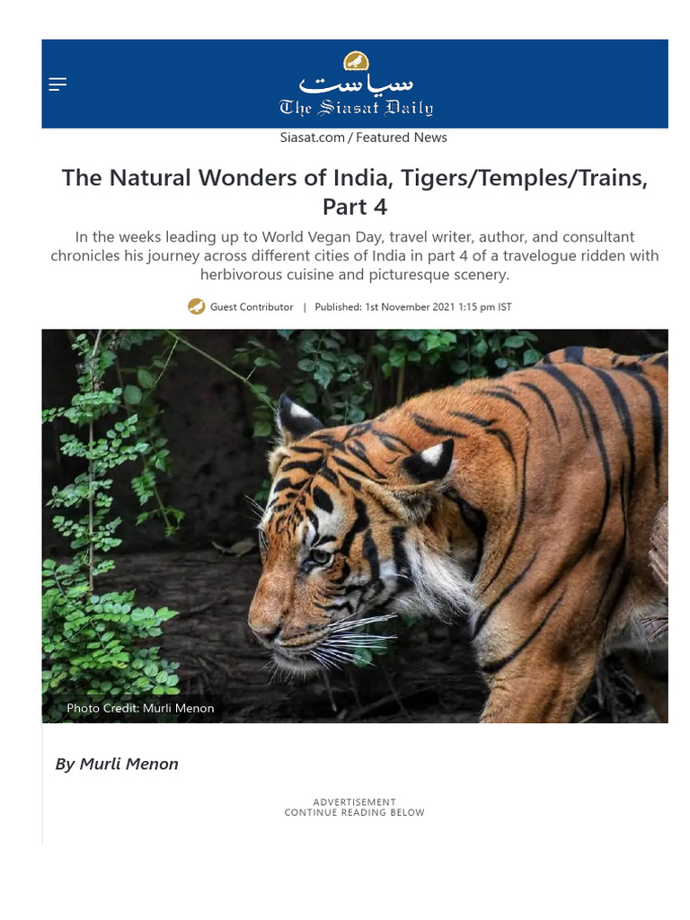 The Natural Wonders of India, Tigers/Temples/Trains,: by Murli Menon | PDF