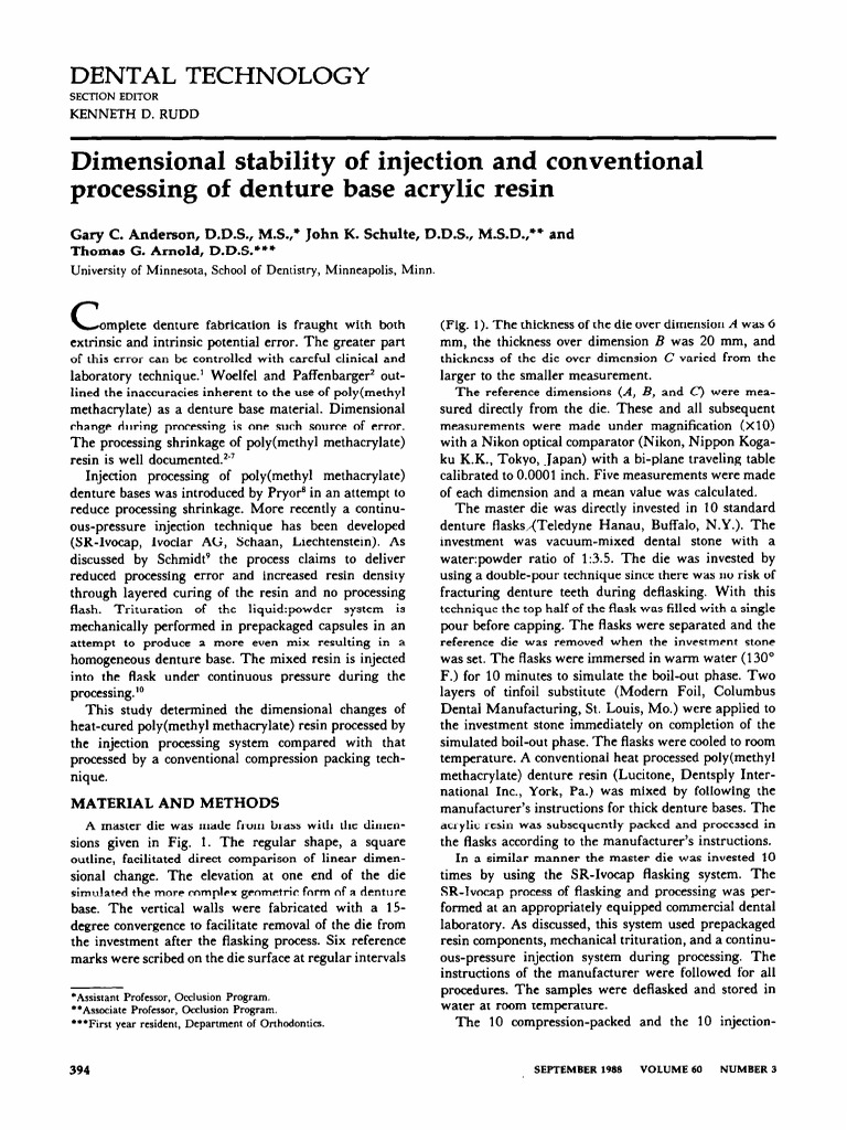 Anderson 1988 | PDF | Dentures | Poly(Methyl Methacrylate)