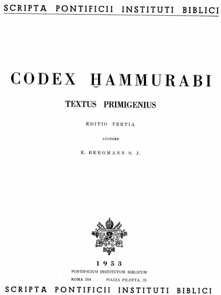 BERGMANN 1953 Codex Hammurabi | PDF