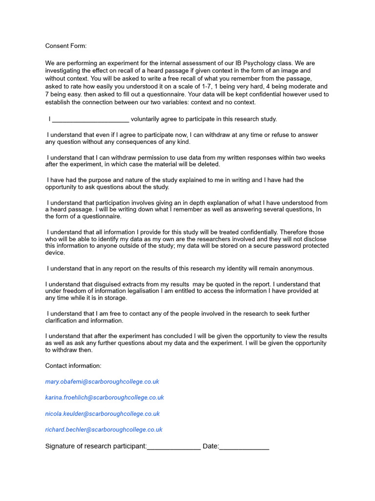 Consent Form | Download Free PDF | Experiment | Data