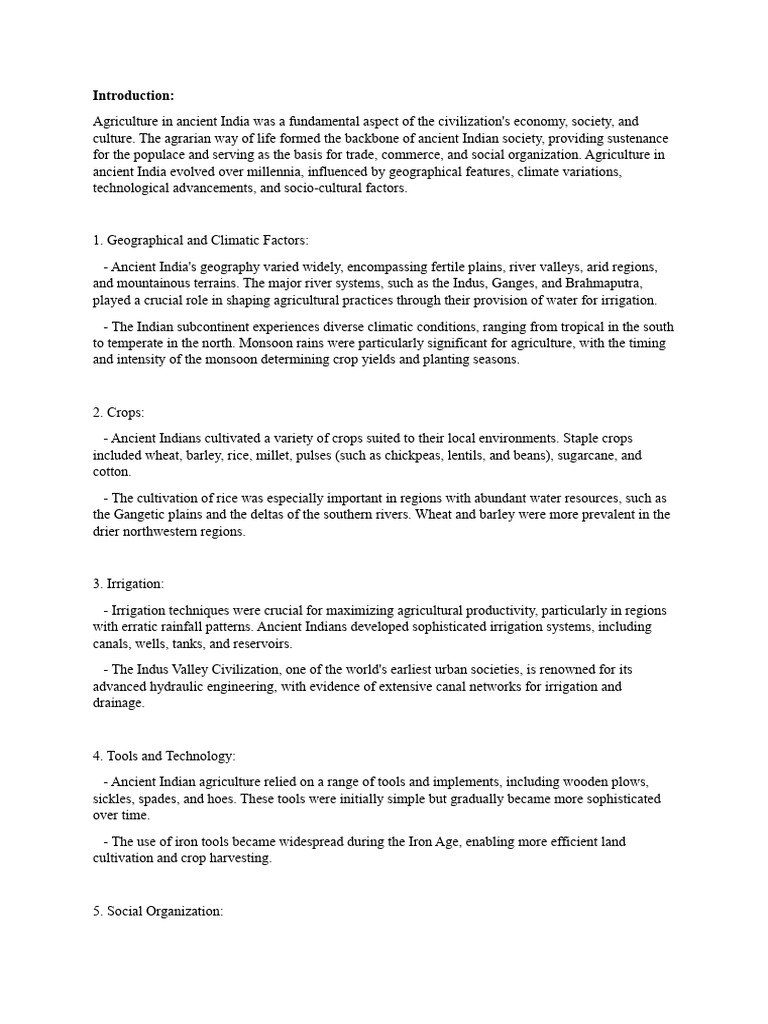 Agriculture and Irrigation - Notes | PDF | Agriculture | Vedas