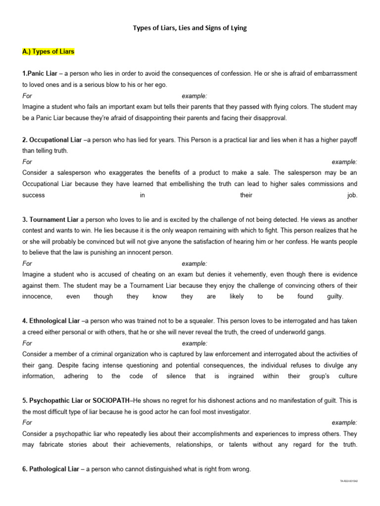Understanding Types of Liars and Lies | PDF | Deception | Lie