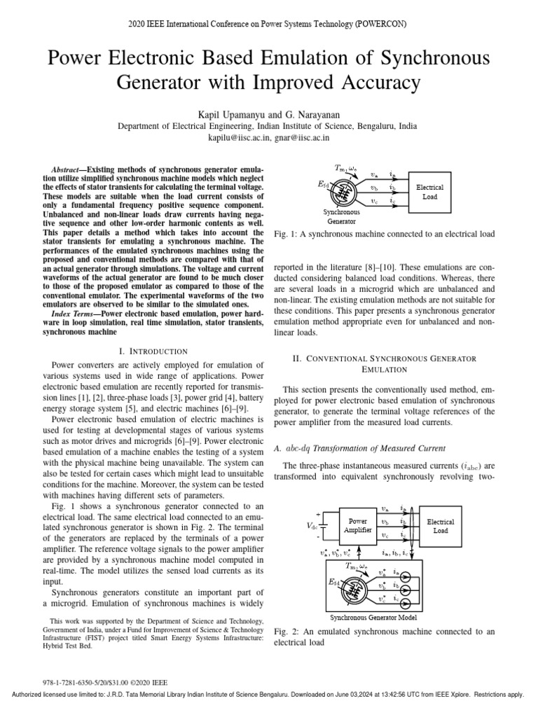 Power Electronic Based Emulation Of Synchronous Generator With Improved Accuracy Pdf Power 