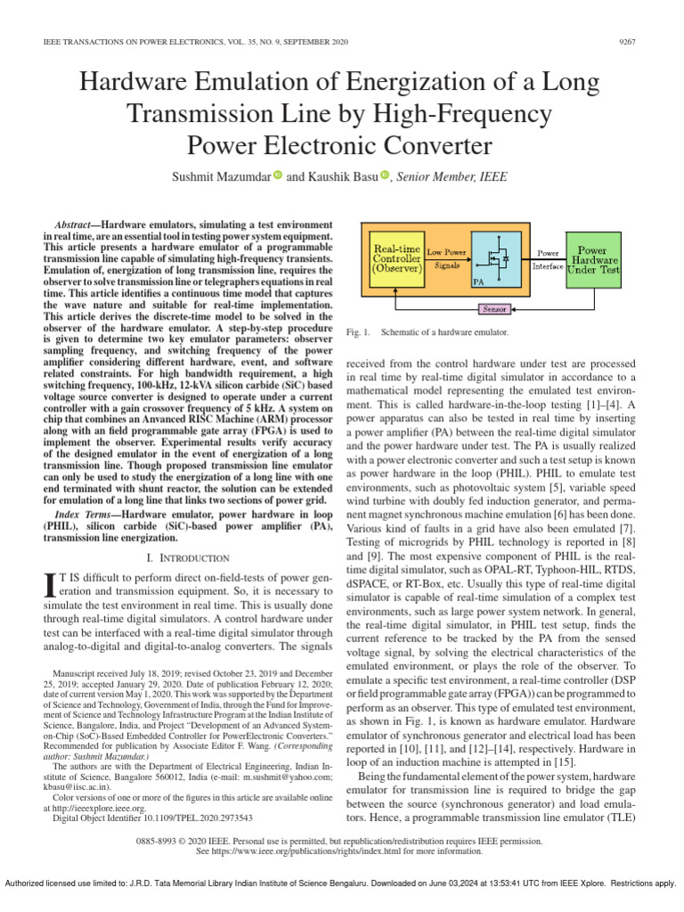 Hardware Emulation Of Energization Of A Long Transmission Line By High